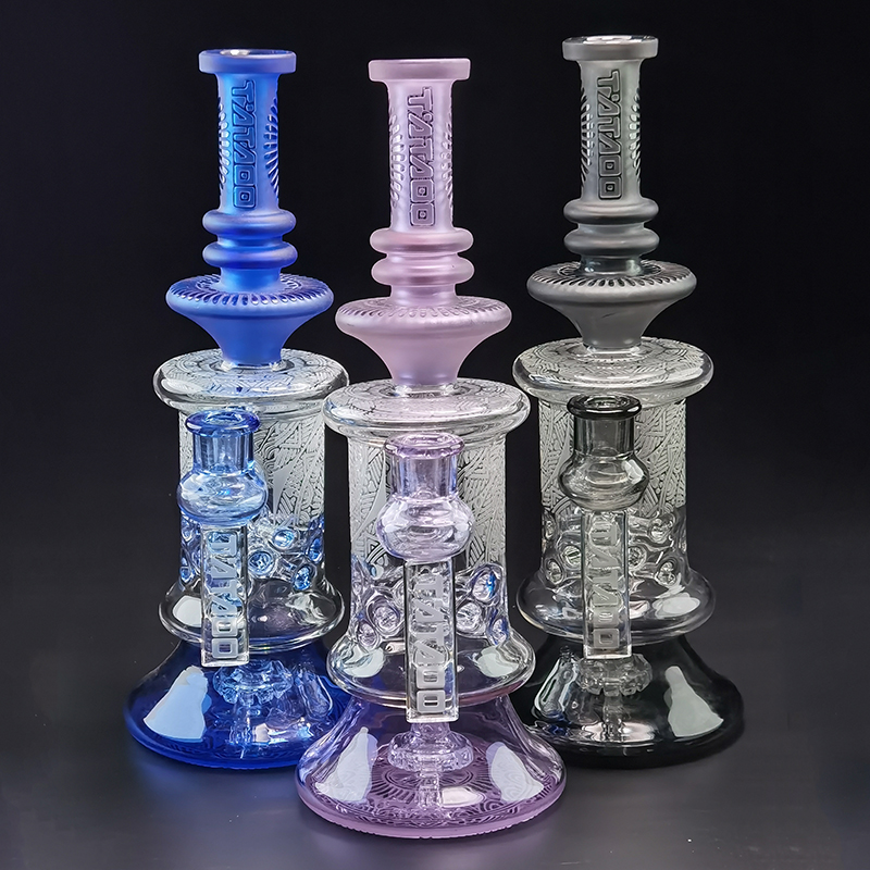 12" Vintage Tattoo Bong | Frosted Glass | LOOKAH