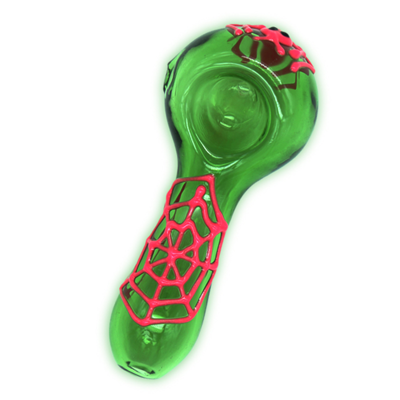 4" Green Spider Web Glass Pipe For Sale