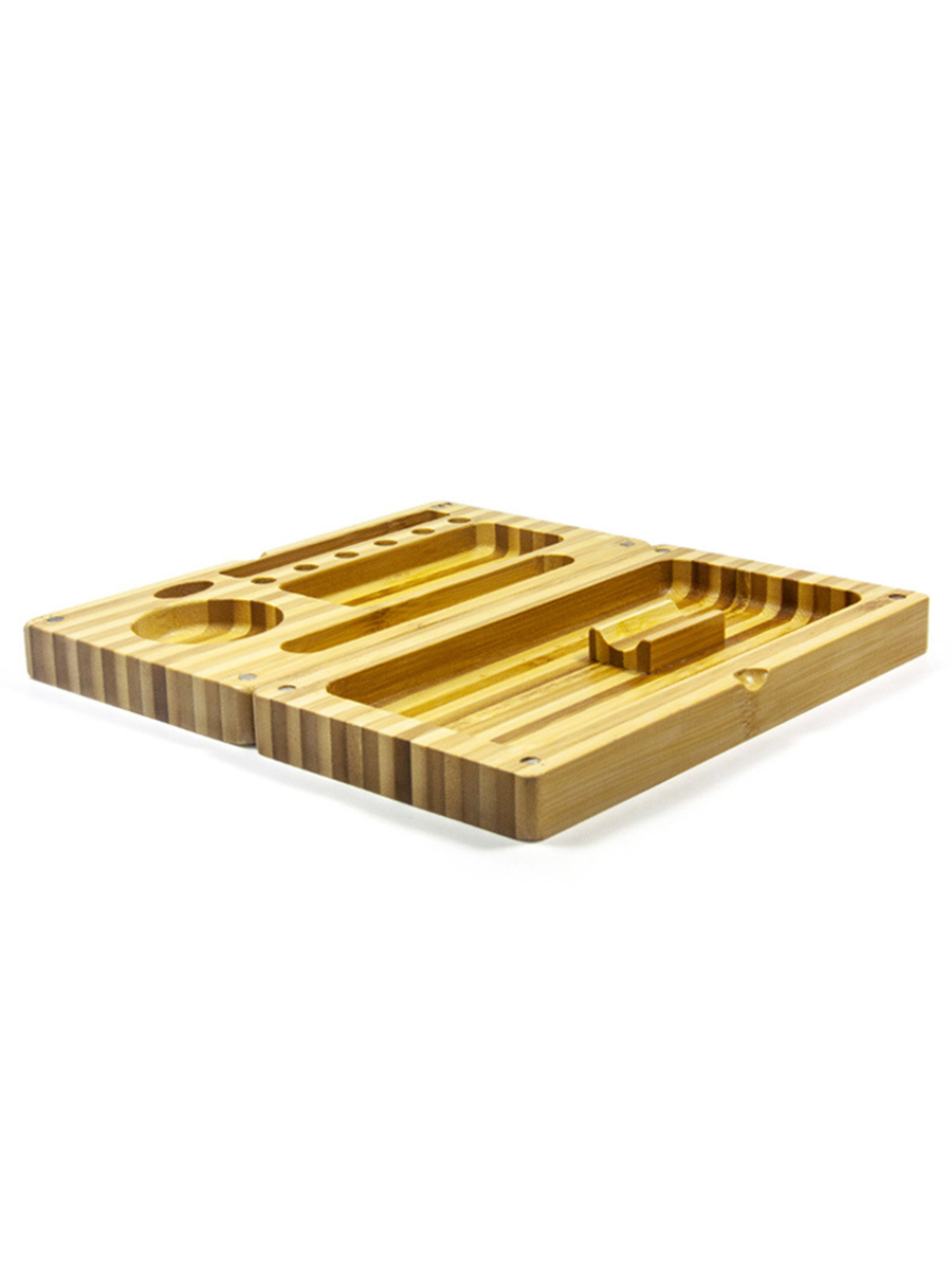 Natural Wood Double-Layer Bamboo Rolling Tray For Sale