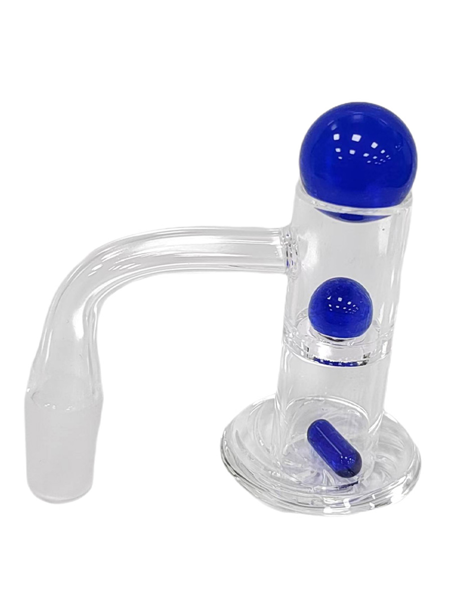 14mm Clear Quartz Banger with 3 Blue Glass Marble Ball top