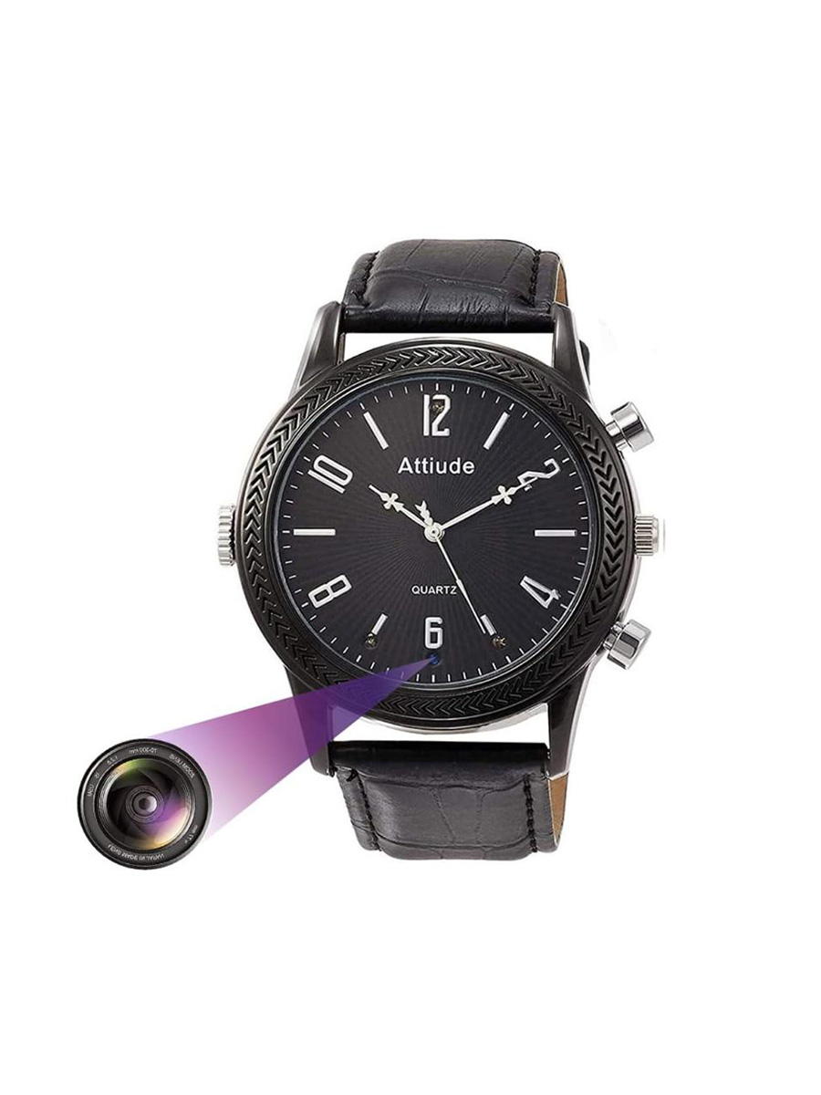 1080P Full HD Night Vision Leather Security Camera Watch with 64GB Memory