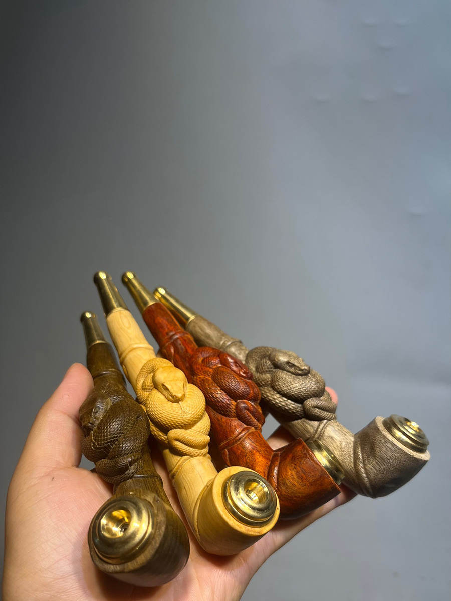 Hand Carved Rosewood Triangular Snake Smoking Pipe – $29.99